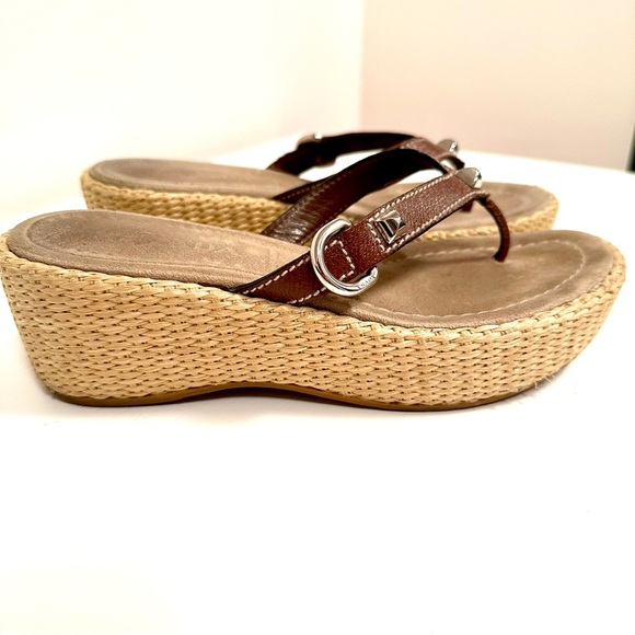 Prada | Shoes | Prada Platform Wedge Thong Sandals Brown Leather Euro ...
